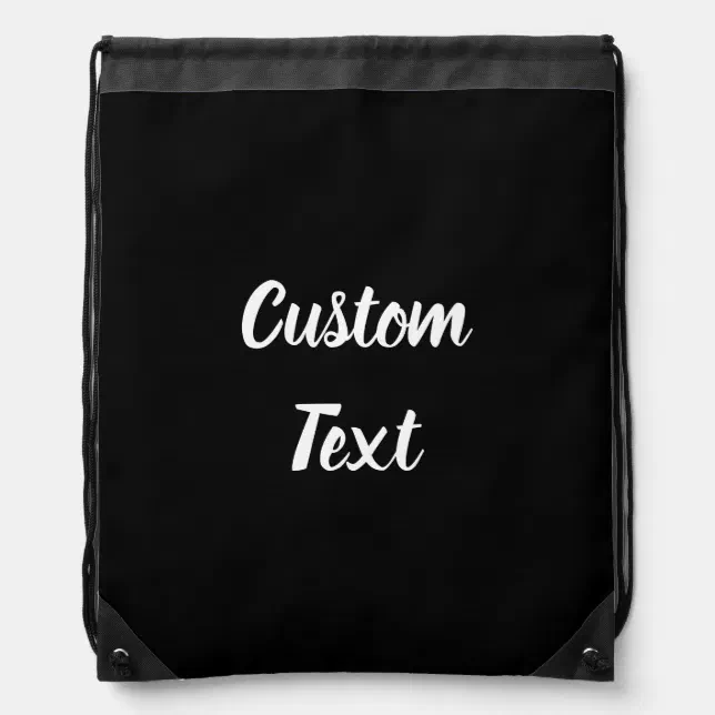 Custom Text on Black with White Script Drawstring Bag | Zazzle