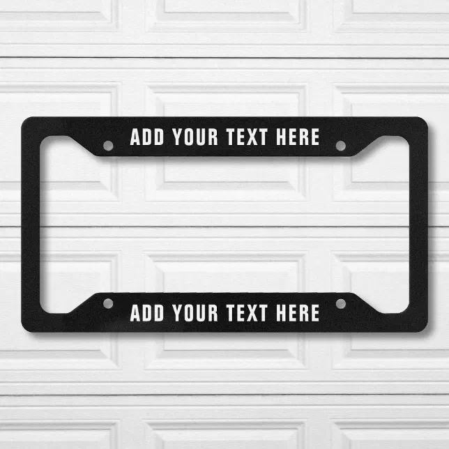 Custom Text Personalized Black License Plate Frame | Zazzle