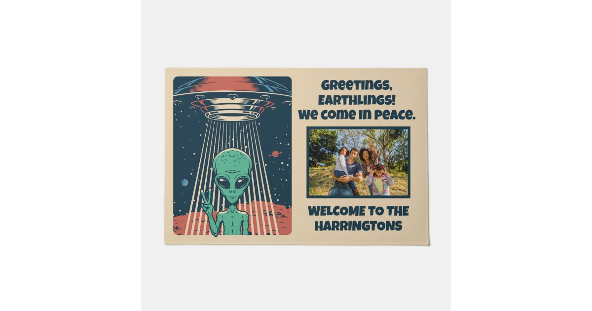 Custom Text & Photo UFO Alien Doormat | Zazzle