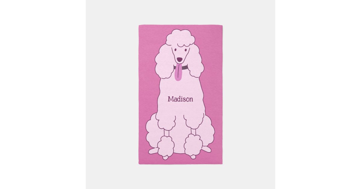 Custom Text Pink Poodle Rug | Zazzle