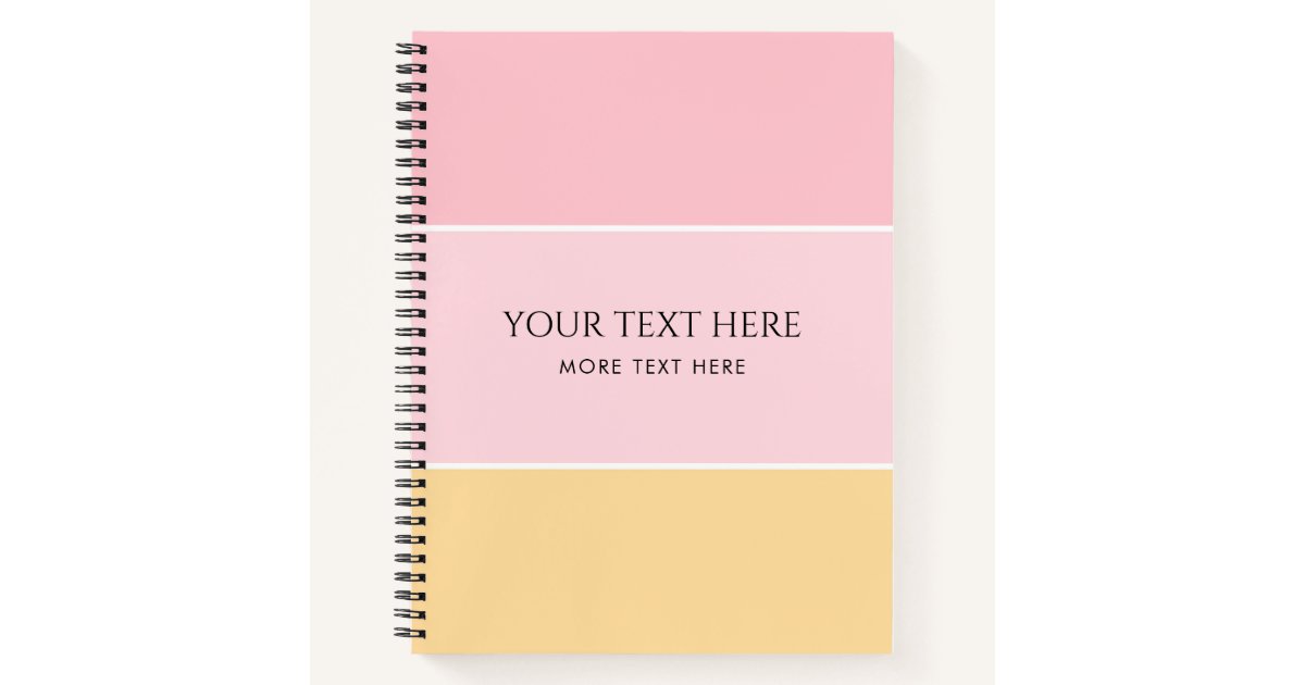 Custom Text Pink Vanilla Yellow Striped Template Notebook | Zazzle