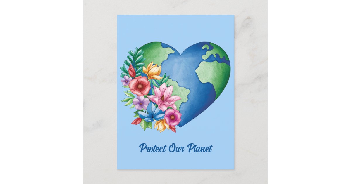 Custom Text Planet Earth Heart Postcard | Zazzle