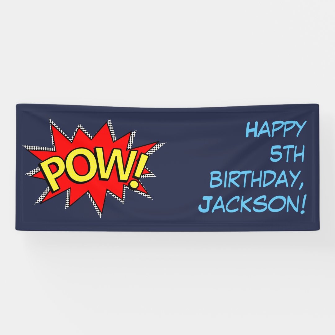 Custom Text "POW" Superhero Comic Book Template Banner | Zazzle