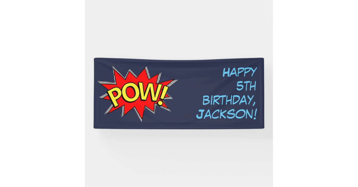 Custom Text "POW" Superhero Comic Book Template Banner | Zazzle
