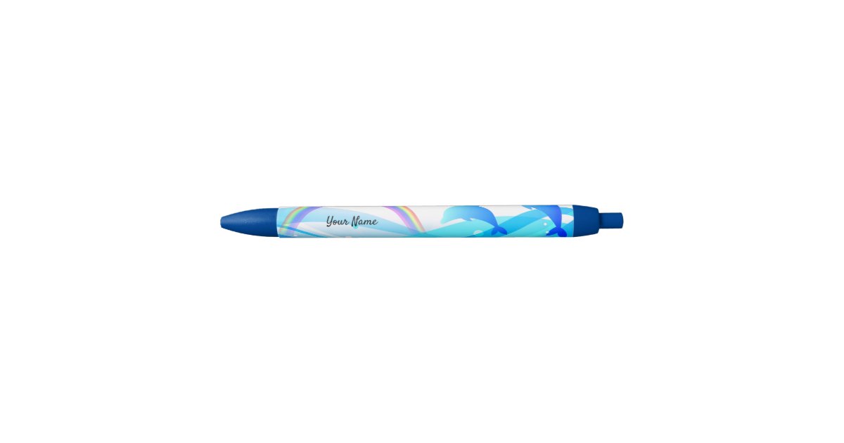 Custom Text Rainbow Summer Magic Blue Dolphins Pen | Zazzle