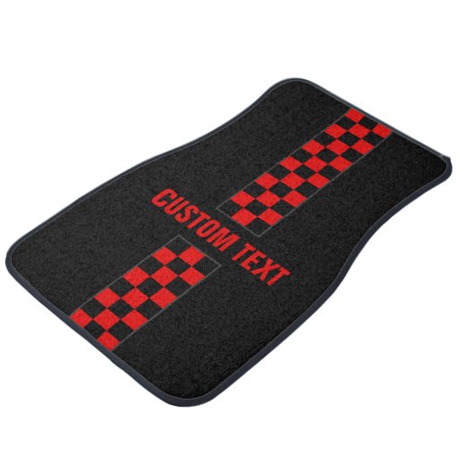 Custom Text Red Checkered Racing Stripe Car Mats | Zazzle