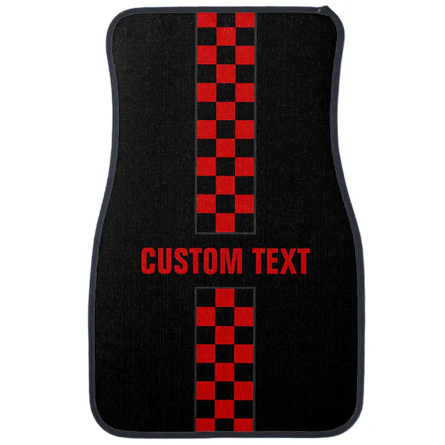 Custom Text Red Checkered Racing Stripe Car Mats | Zazzle