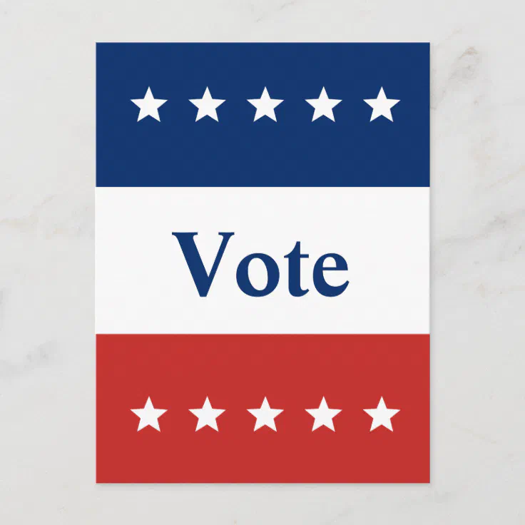 Custom Text Red White and Blue Vote Postcard | Zazzle