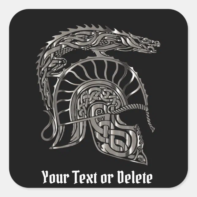 Custom Text Roman Soldier Metal Dragon War Helmet Square Sticker | Zazzle