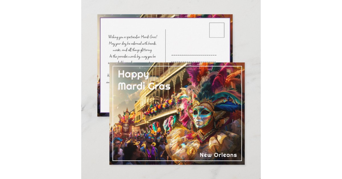 Custom Text Royal Regalia: Mardi Gras Extravaganza Postcard | Zazzle