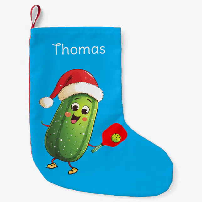 Custom text Santa's Pickleball Rally Small Christmas Stocking | Zazzle