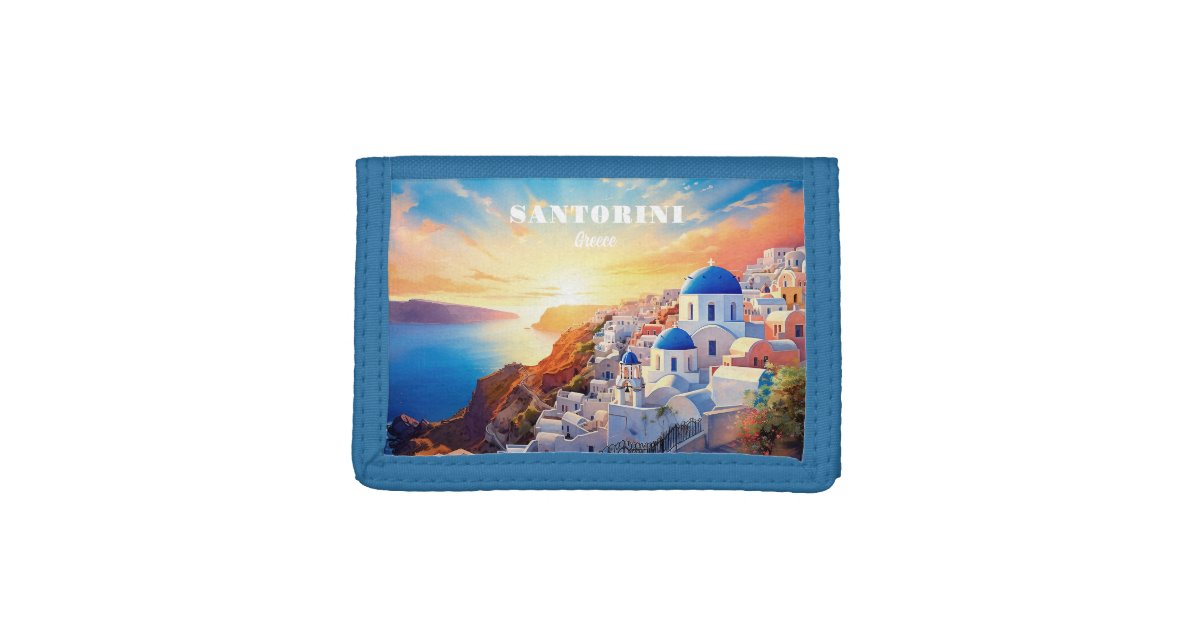 Custom Text Santorini Greece Sunset Trifold Wallet | Zazzle