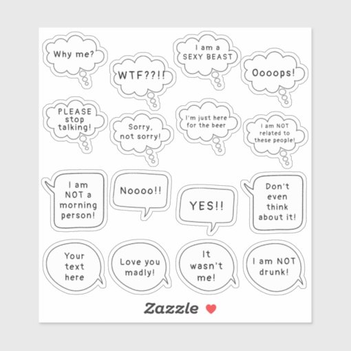Custom Text Speech & Thought Bubble Scrapbooking Sticker | Zazzle