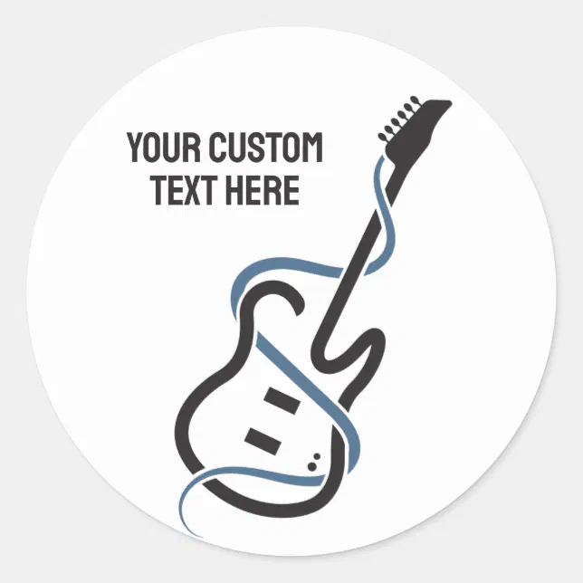 Custom Text Stylized Guitar Classic Round Sticker | Zazzle