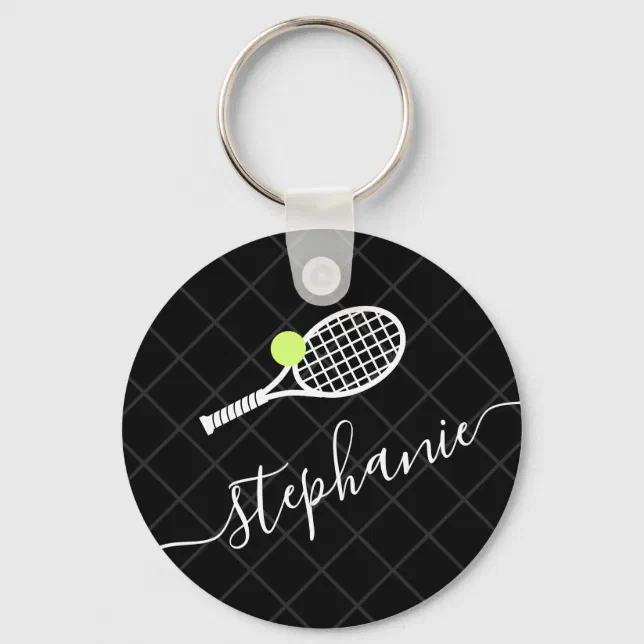 Custom Text Tennis Ball Racket Monogrammed Keychain | Zazzle