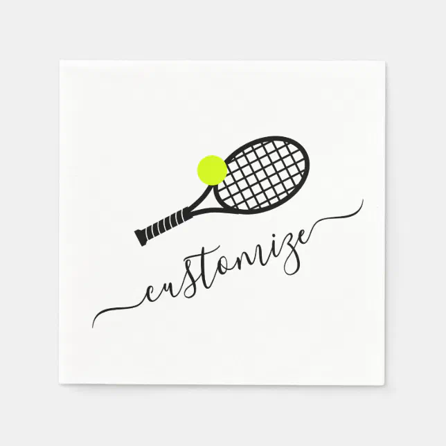Custom Text Tennis Ball Racket Party Banquet Napkins | Zazzle