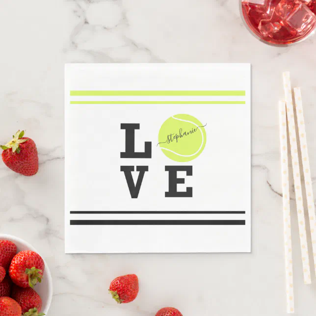 Custom Text Tennis Ball Racket Party Banquet Napkins | Zazzle