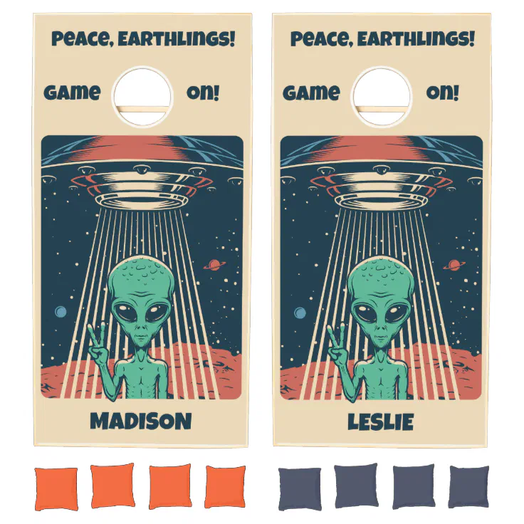 Custom Text UFO Alien Cornhole Set | Zazzle