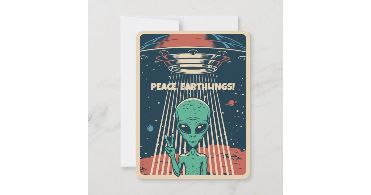 Custom Text UFO Alien Holiday Card | Zazzle