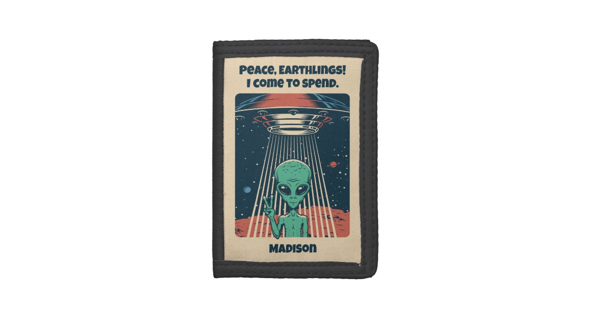 Custom Text UFO Alien Trifold Wallet | Zazzle