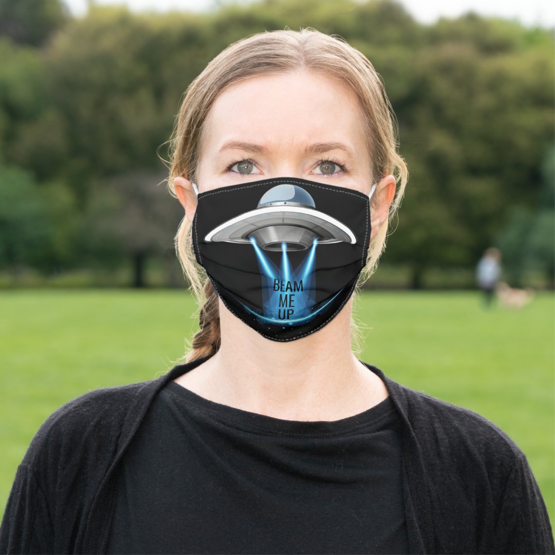 Custom text UFO Spaceship face mask | Zazzle