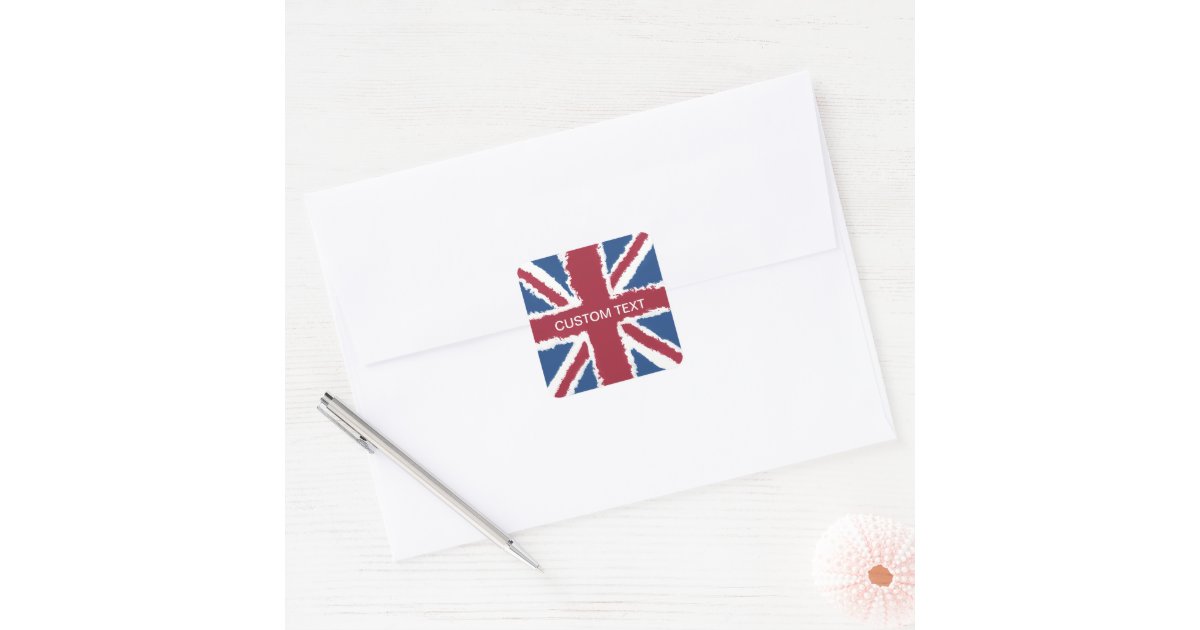 Custom Text Union Jack Flag Art by Heva Weva Square Sticker | Zazzle