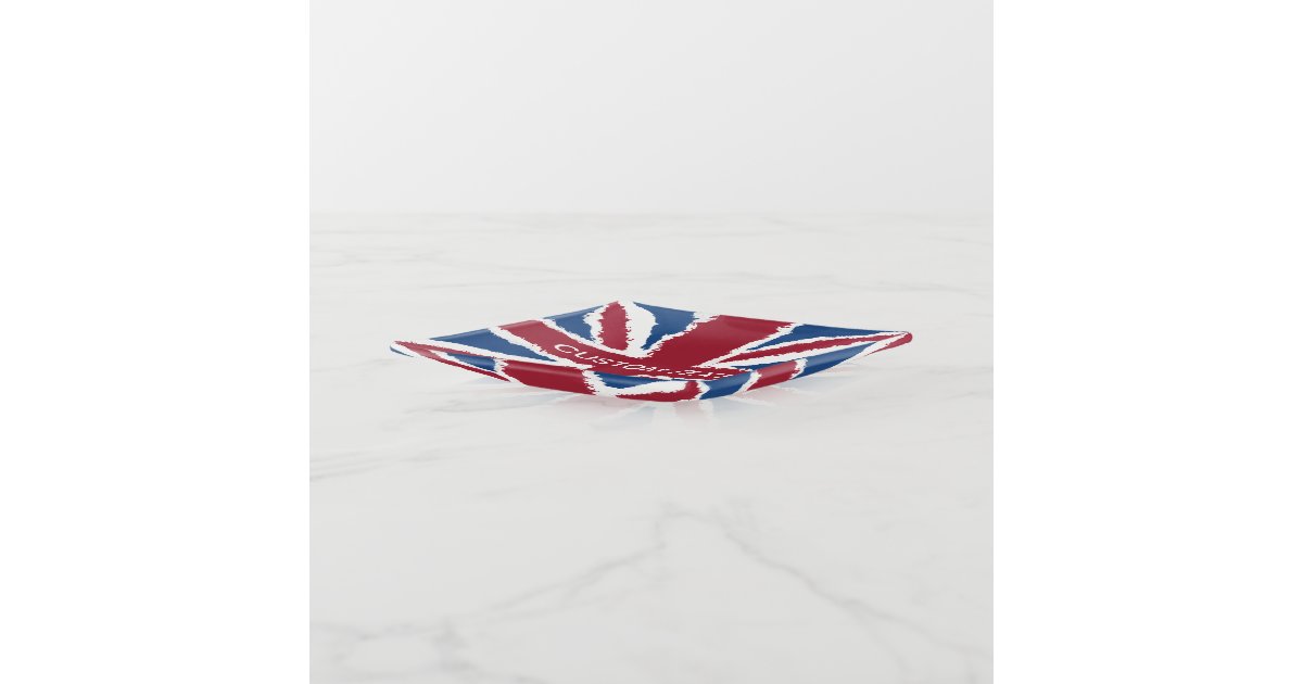Custom Text Union Jack Flag Art by Heva Weva Trinket Tray | Zazzle
