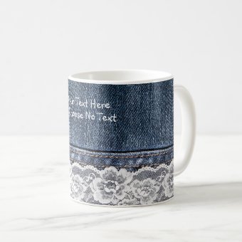 Custom Text/ Vintage Retro Blue Jeans Denim Lace Coffee Mug | Zazzle