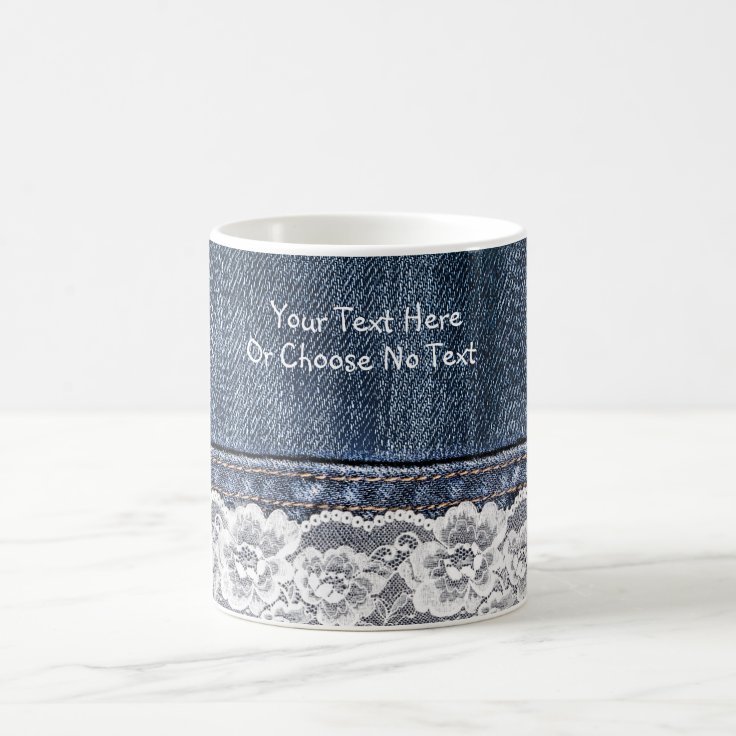 Custom Text/ Vintage Retro Blue Jeans Denim Lace Coffee Mug | Zazzle