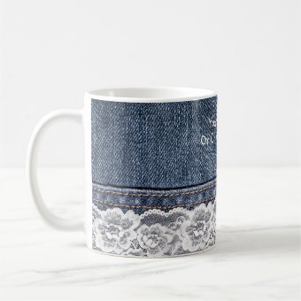 Custom Text/ Vintage Retro Blue Jeans Denim Lace Coffee Mug | Zazzle