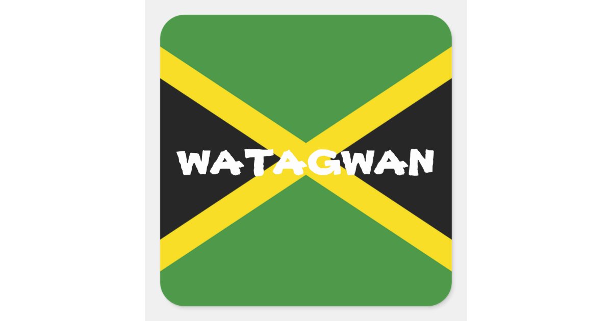 Custom Text Watagwan Jamaican Flag Green/Black Square Sticker | Zazzle