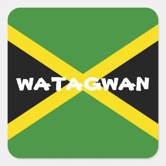 Custom Text Watagwan Jamaican Flag Green/Black Square Sticker | Zazzle