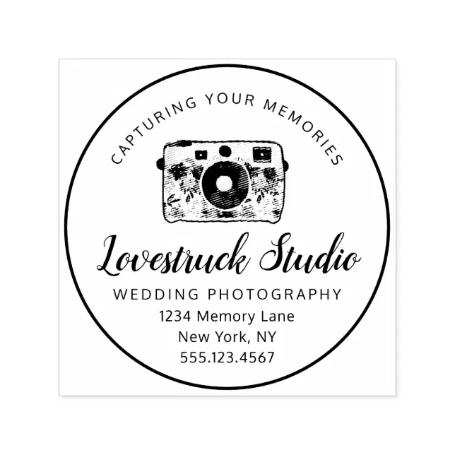 Custom Text Wedding Photography Business Camera Self-inking Stamp | Zazzle