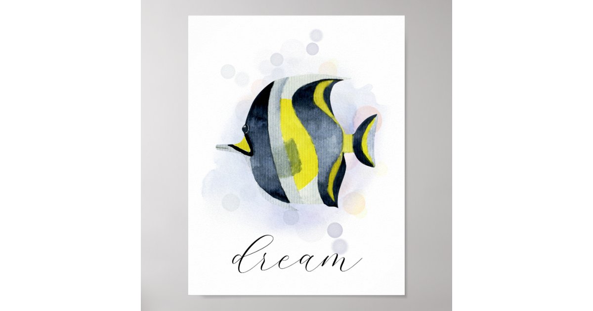 Custom Text Yellow Blue Tropical Fish Ocean Theme Poster | Zazzle
