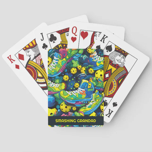 Custom text Yellow Psychedelic pickleballs Poker Cards | Zazzle