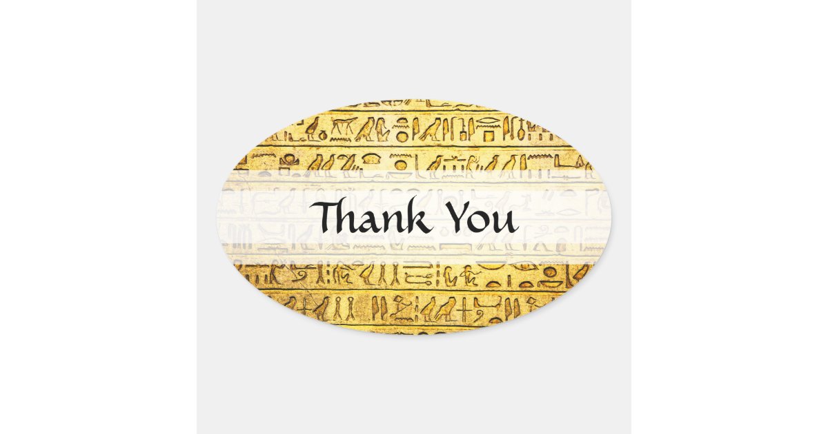 Custom "Thank You" Egyptian Hieroglyphs Yellow Oval Sticker | Zazzle