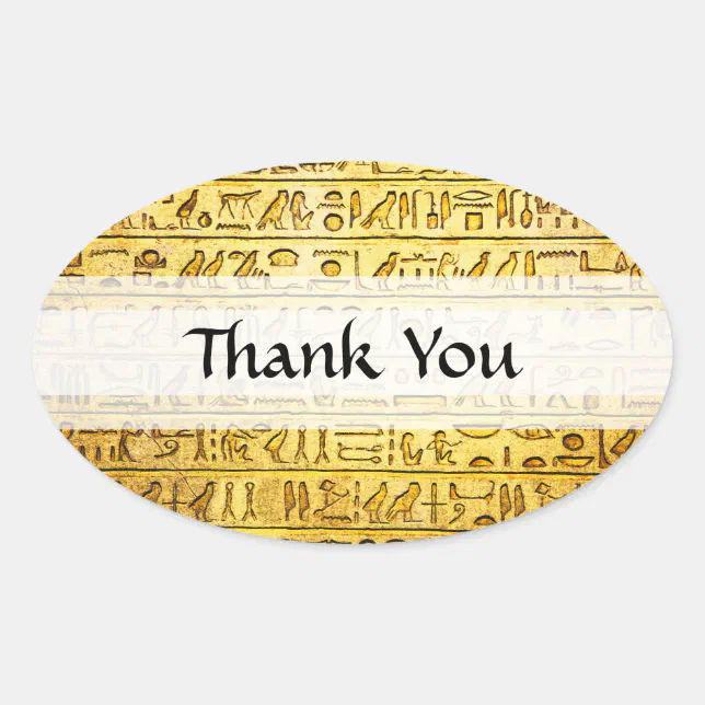 Custom "Thank You" Egyptian Hieroglyphs Yellow Oval Sticker | Zazzle
