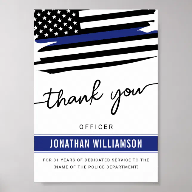 Custom Thank You Police Officer Retirement Gift Poster | Zazzle