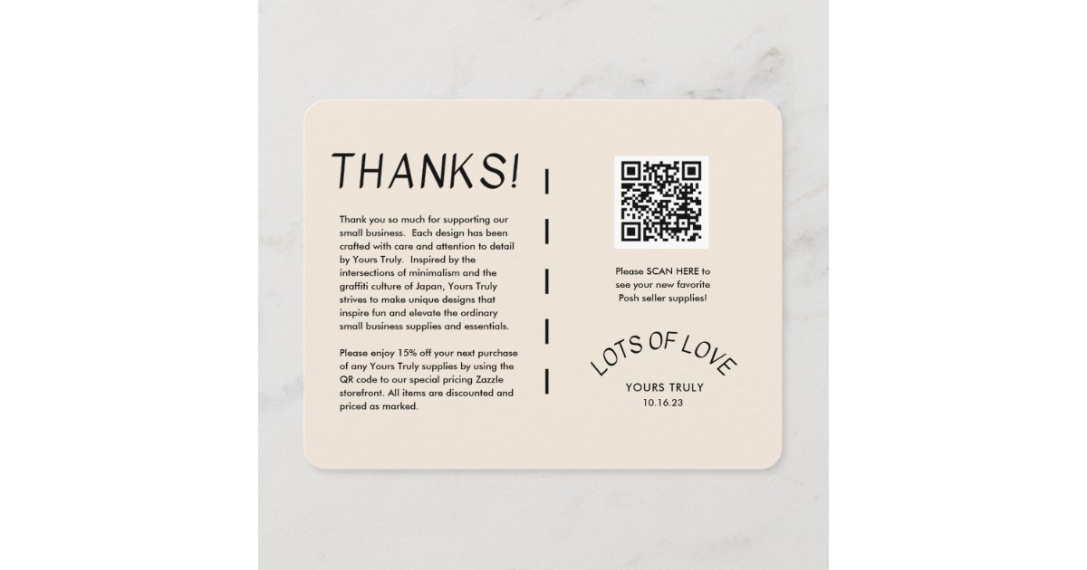Custom thank you promo insert with QR code | Zazzle