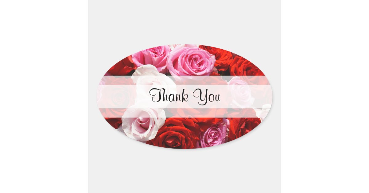 Custom "Thank You" Roses Oval Stickers | Zazzle