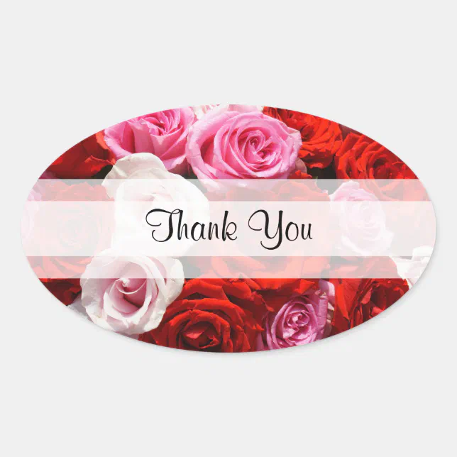 Custom "Thank You" Roses Oval Stickers | Zazzle