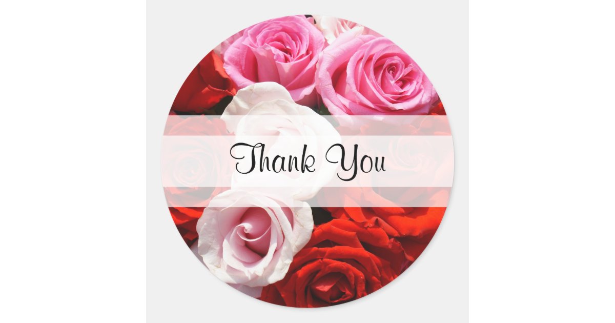 Custom "Thank You" Roses Round Stickers | Zazzle