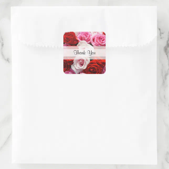 Custom "Thank You" Roses Square Stickers | Zazzle