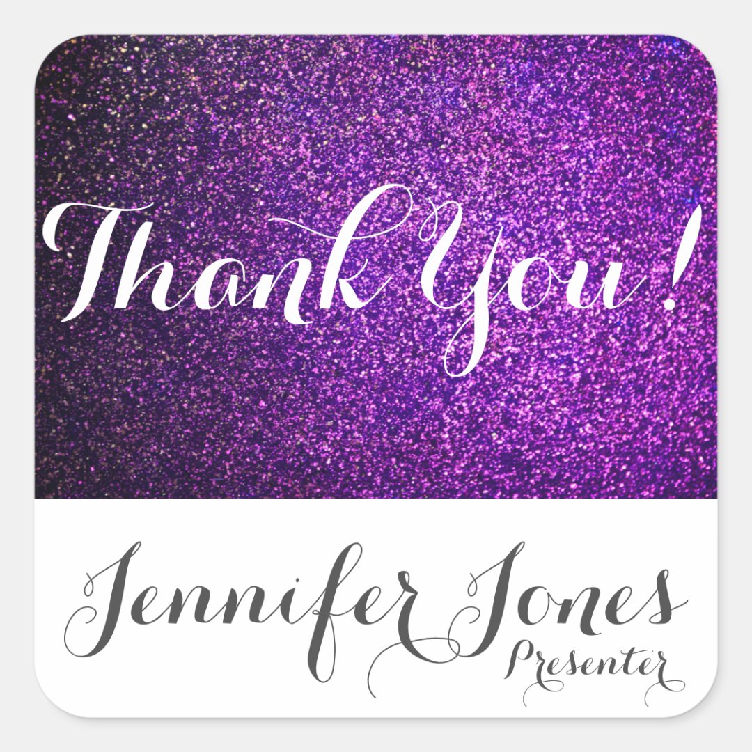 custom thank you stickers purple glitter | Zazzle