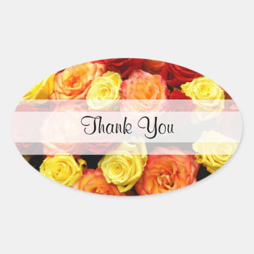 Custom "Thank You" Yellow/Red/Orange Roses Oval Sticker | Zazzle