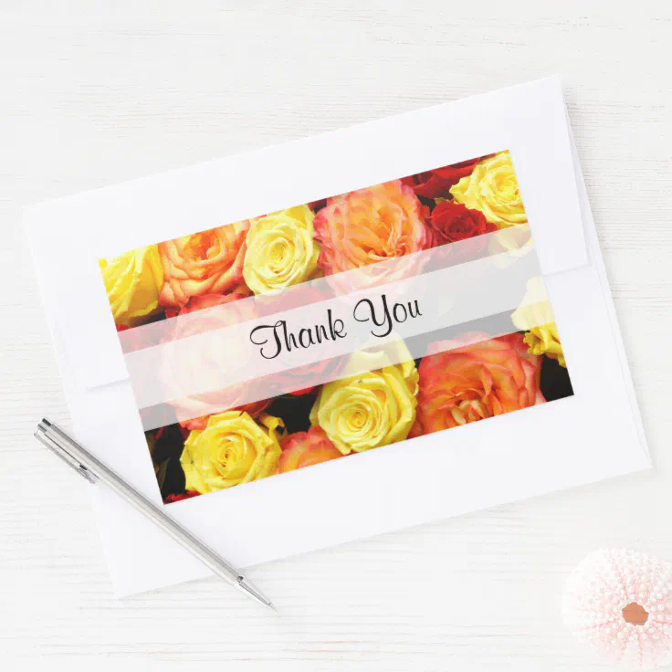 Custom "Thank You" Yellow/Red/Orange Roses Sticker | Zazzle