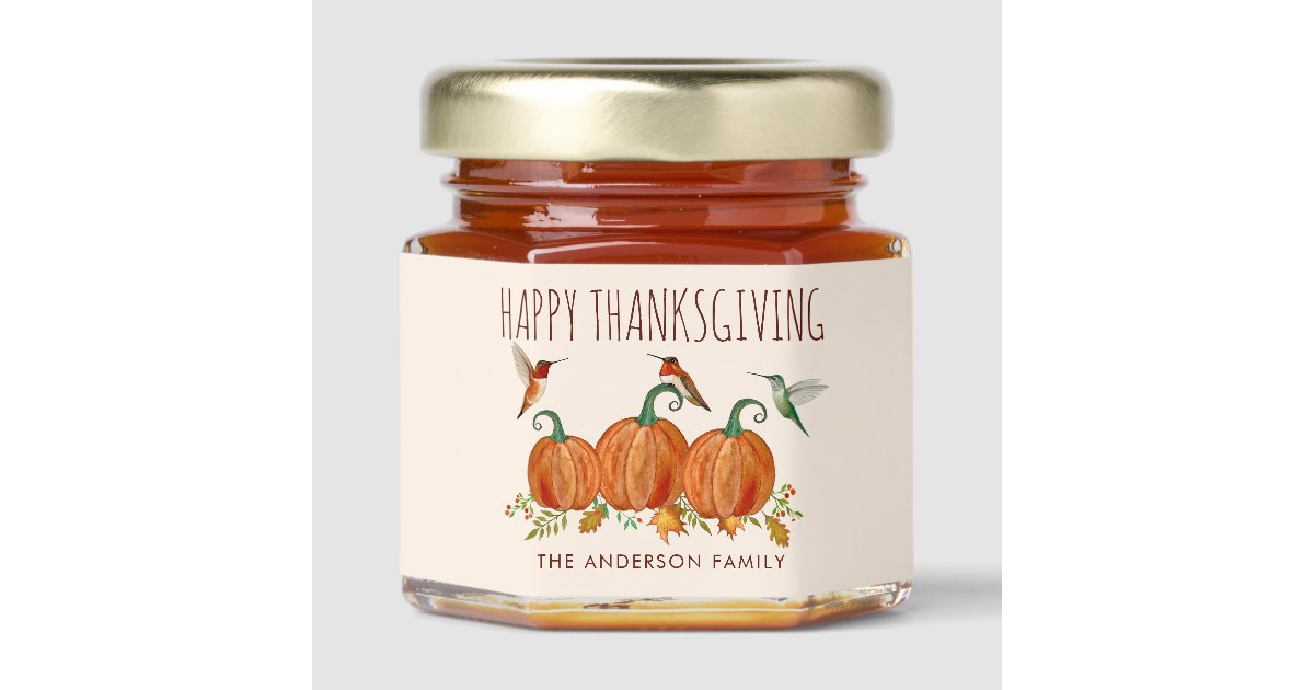 Custom Thanksgiving Hummingbirds and Pumpkins Honey Jar Favors | Zazzle