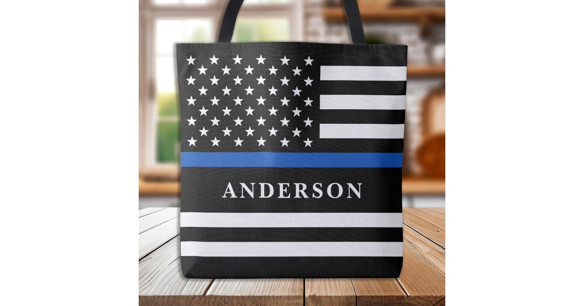 Custom Thin Blue Line Personalized Police Officer Tote Bag | Zazzle