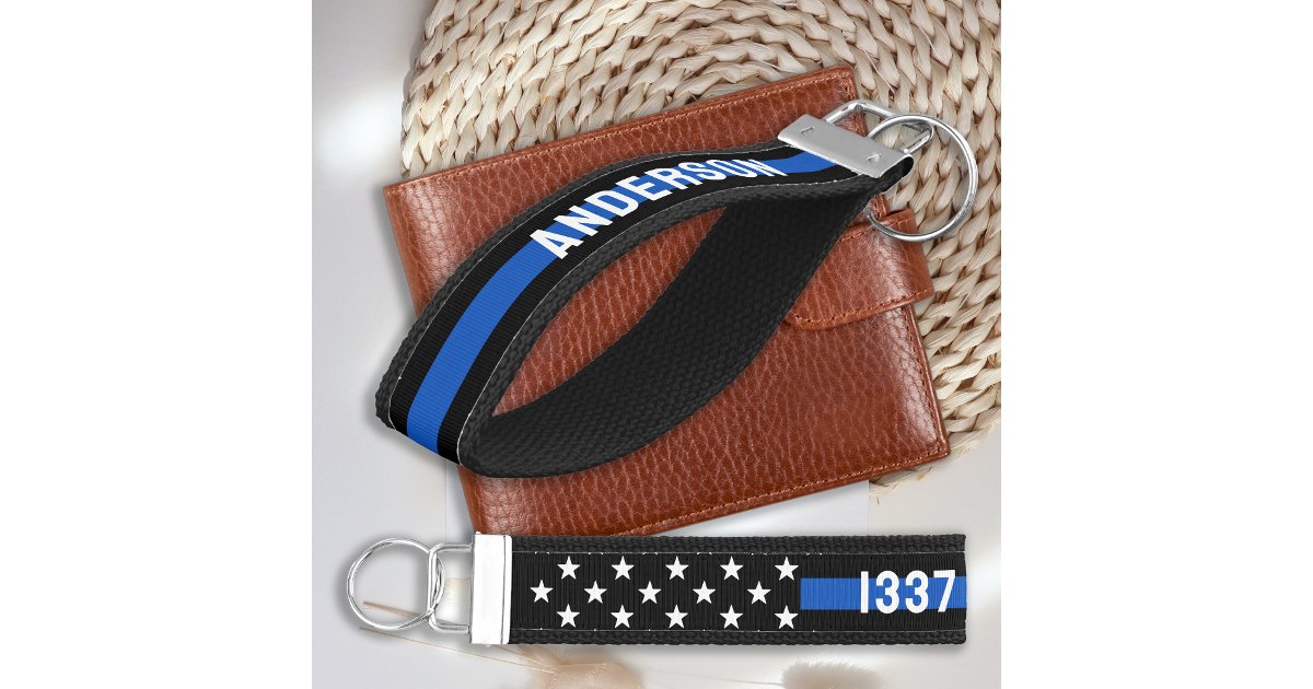 Custom Thin Blue Line Personalized Police Officer Wrist Keychain | Zazzle