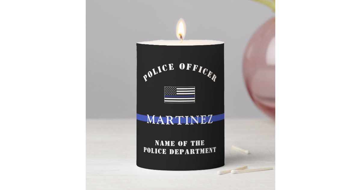 Custom Thin Blue Line Police Officer Appreciation Pillar Candle | Zazzle